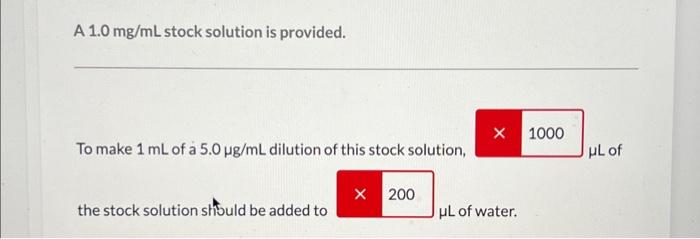Solved A 1.0mg/mL stock solution is provided. To make 1 mL | Chegg.com