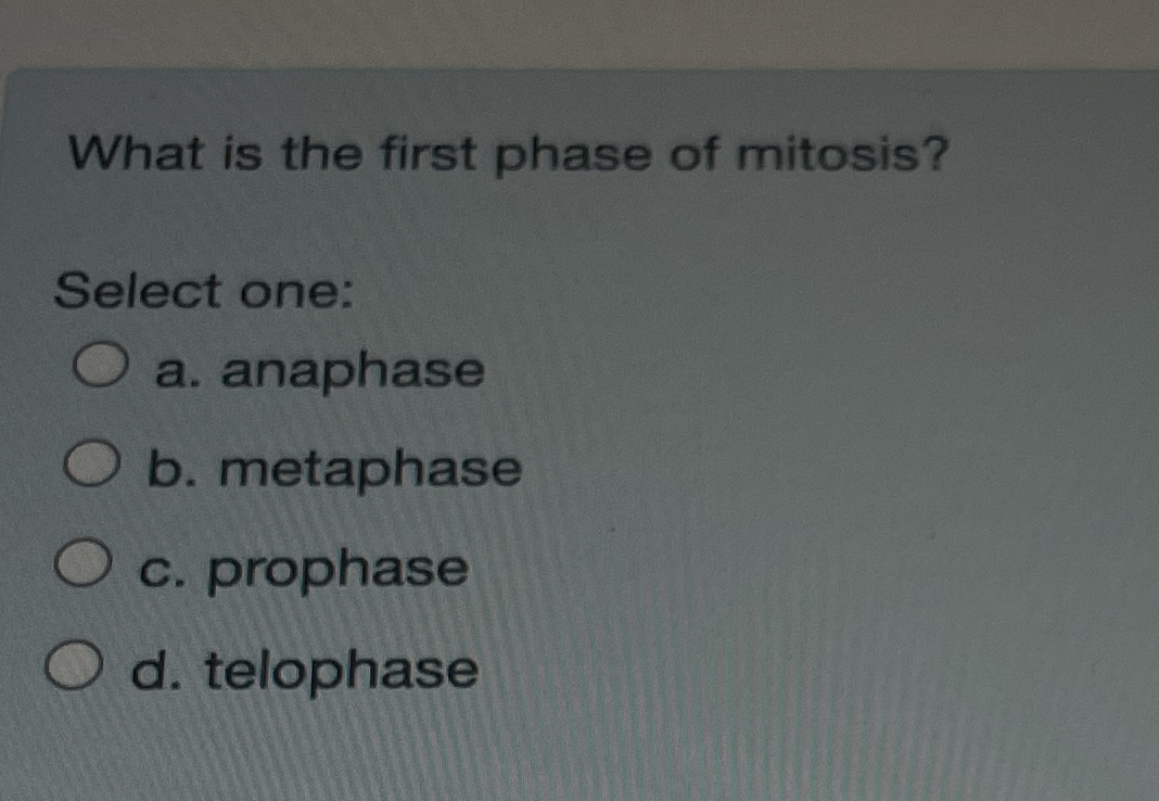 Solved What is the first phase of mitosis?Select one:a. | Chegg.com