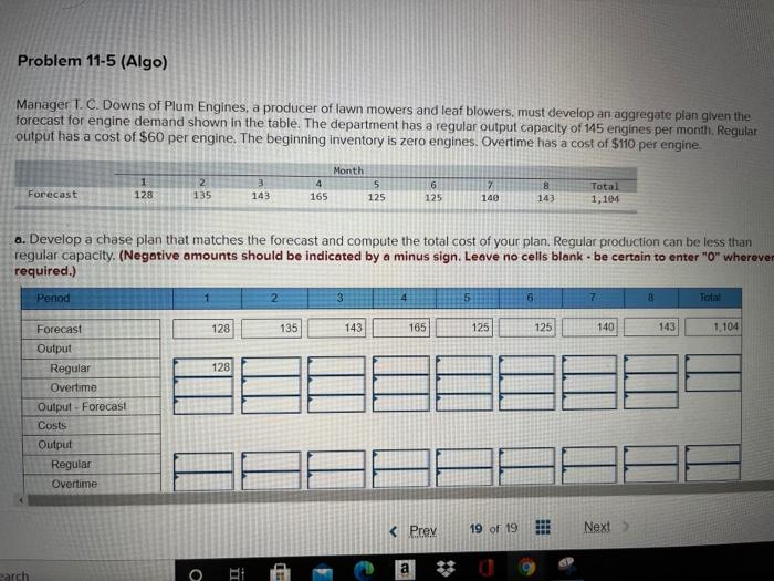 Solved Problem 11-5 (Algo) Manager T.C. Downs of Plum | Chegg.com
