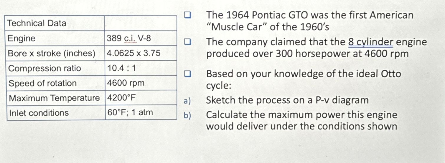 Solved \table[[Technical Data,],[Engine,389c.j.V-8 | Chegg.com