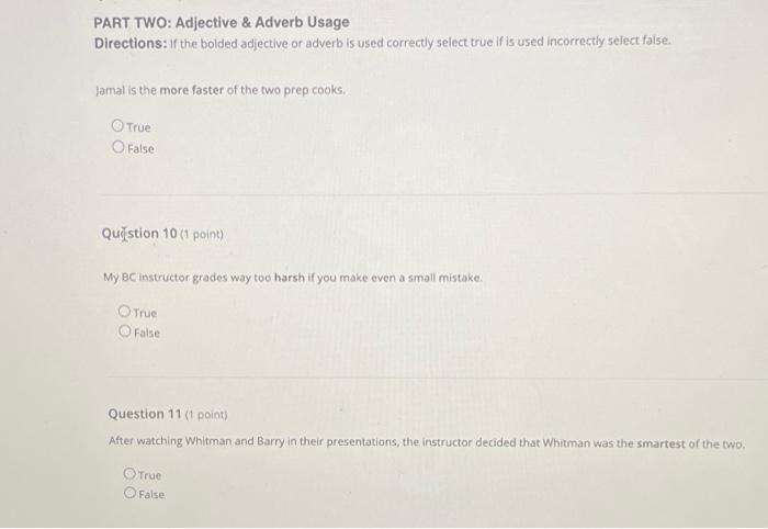 PART TWO: Adjective & Adverb Usage Directions: If the | Chegg.com