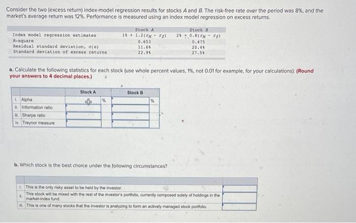 Solved Consider the two (excess return) index-model | Chegg.com