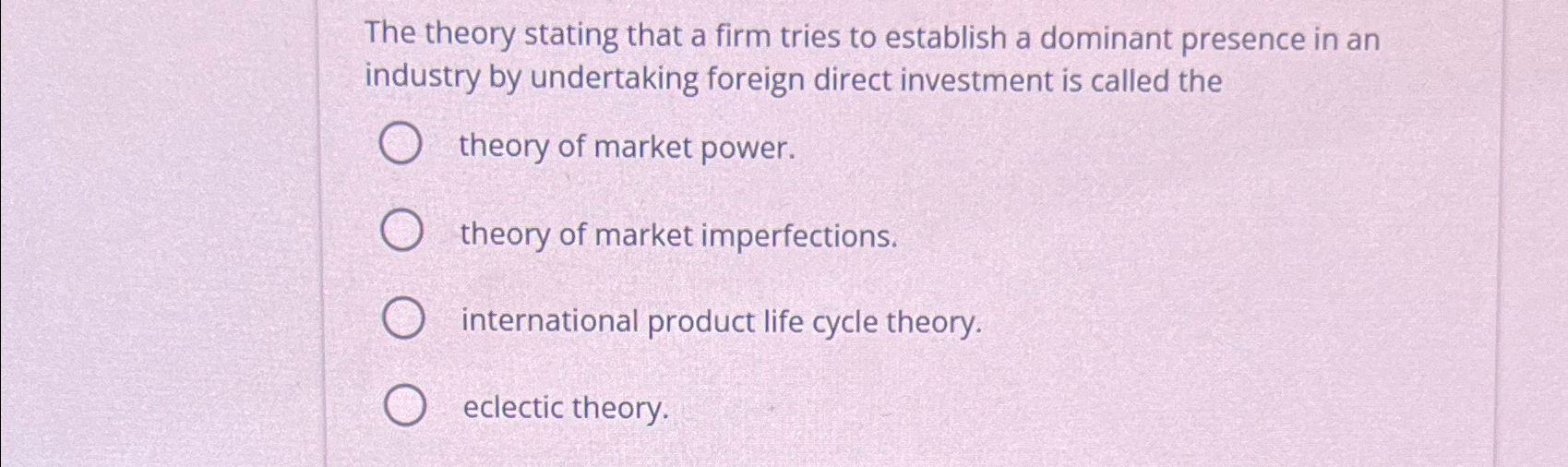 Solved The theory stating that a firm tries to establish a | Chegg.com
