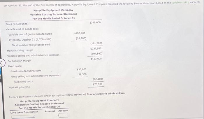 Solved Prepare an income statement under absorption costing. | Chegg.com
