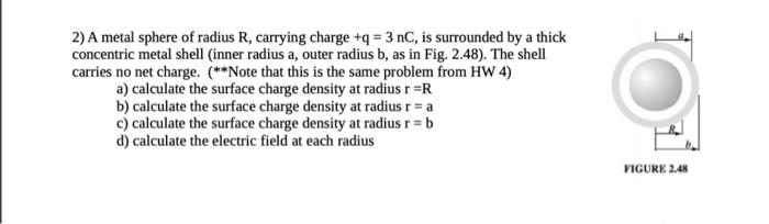 Solved 2) A metal sphere of radius R, carrying charge | Chegg.com