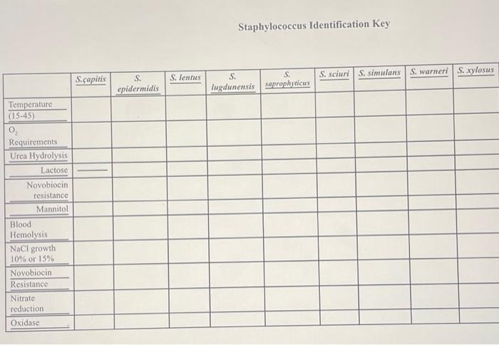 Staphylococcus Identification Key | Chegg.com