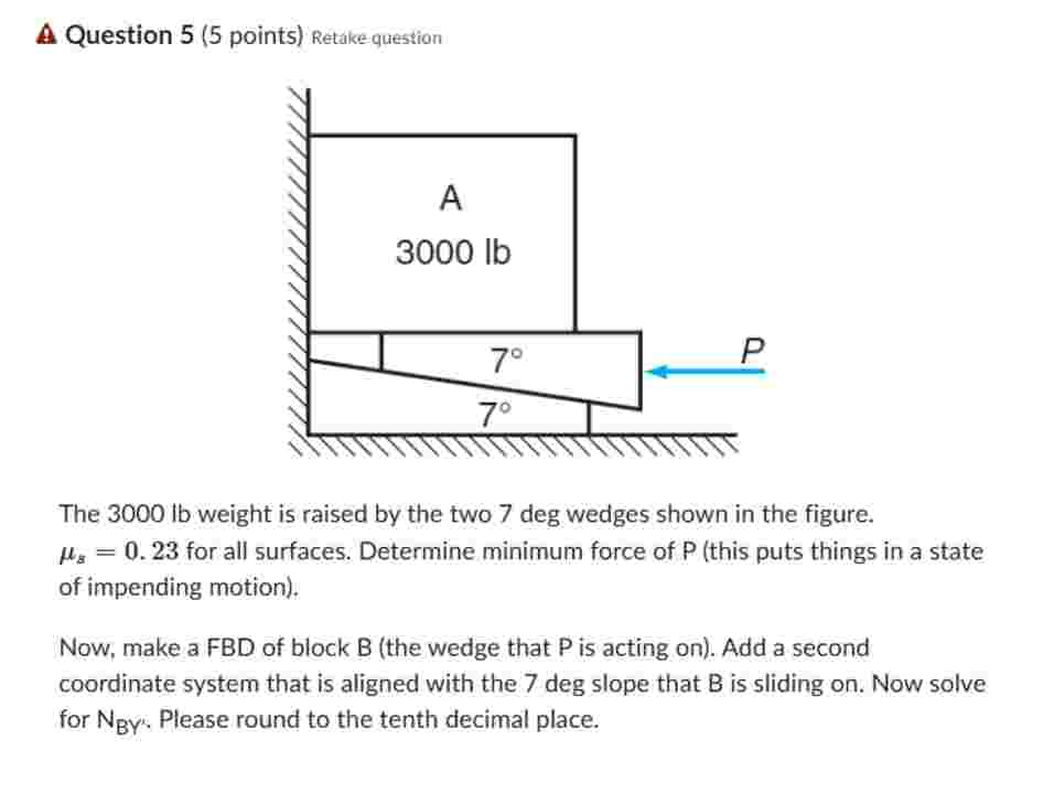 Solved A Question 5 (5 ﻿points) ﻿Retake questionThe 3000 ﻿lb | Chegg.com