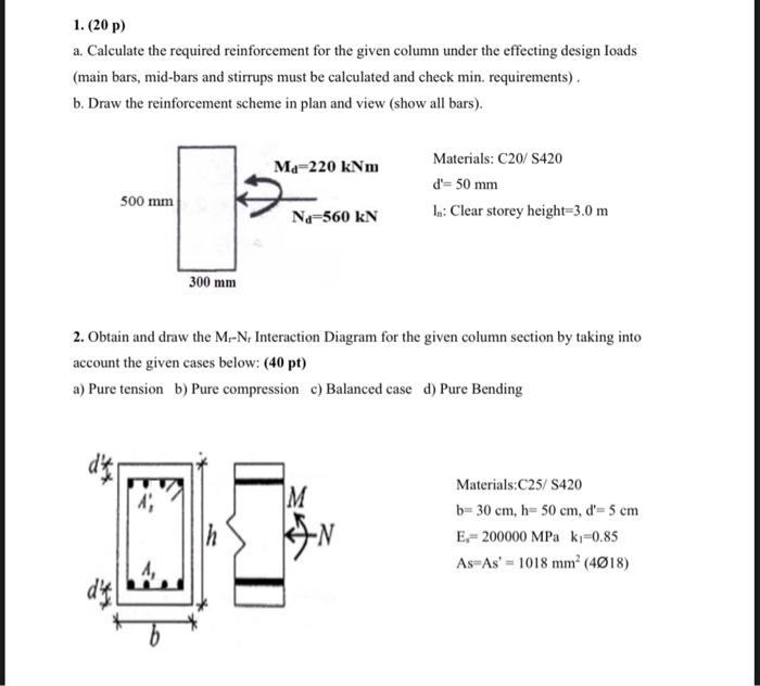 1. (20 p) a. Calculate the required reinforcement for | Chegg.com