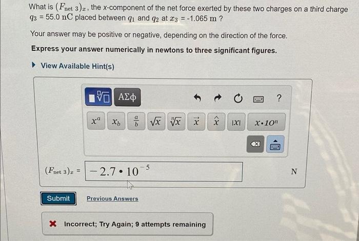 Solved What is (Fnet 3)2, the x-component of the net force | Chegg.com