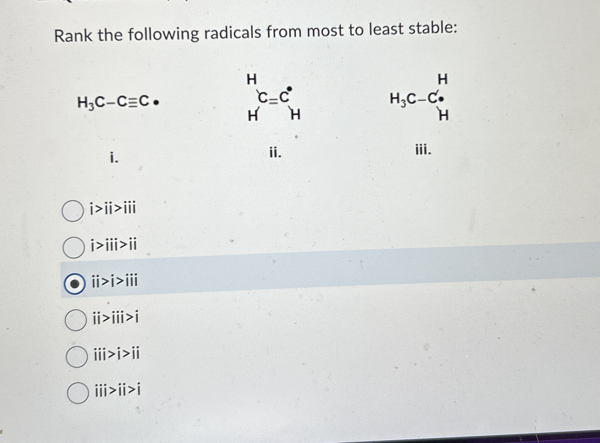 Rank the following radicals from most to least | Chegg.com