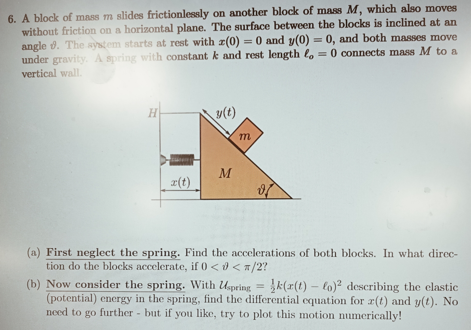 Solved A block of mass m ﻿slides frictionlessly on another | Chegg.com