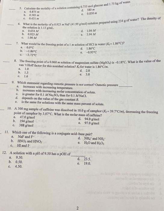 Solved 5. Calculate the molality of a solution containing | Chegg.com