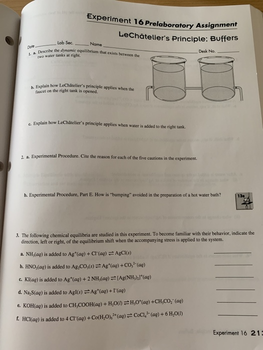 Solved Experiment 16 Prelaboratory Assignment LeChâtelier's | Chegg.com