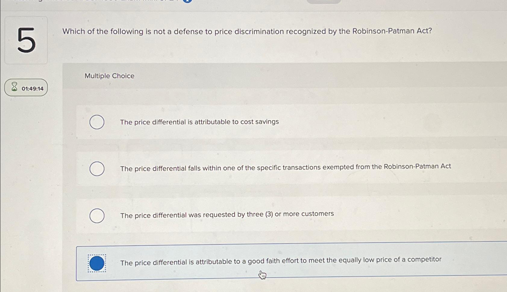 Solved Which of the following is not a defense to price | Chegg.com