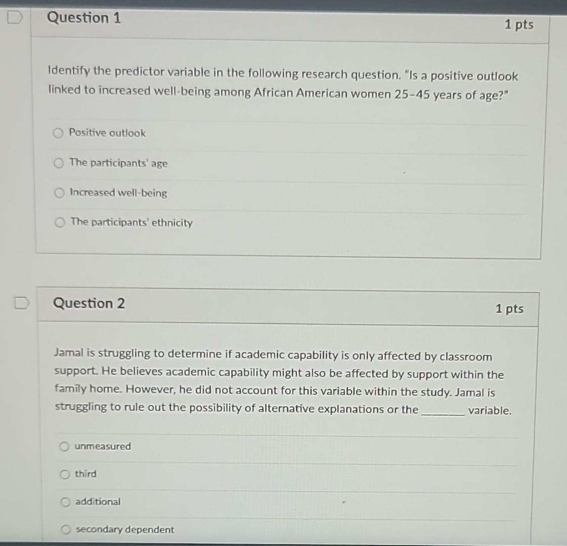 Solved Identify the predictor variable in the following | Chegg.com