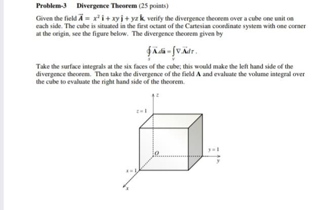 Solved Problem-3 Divergence Theorem (25 points) Given the | Chegg.com