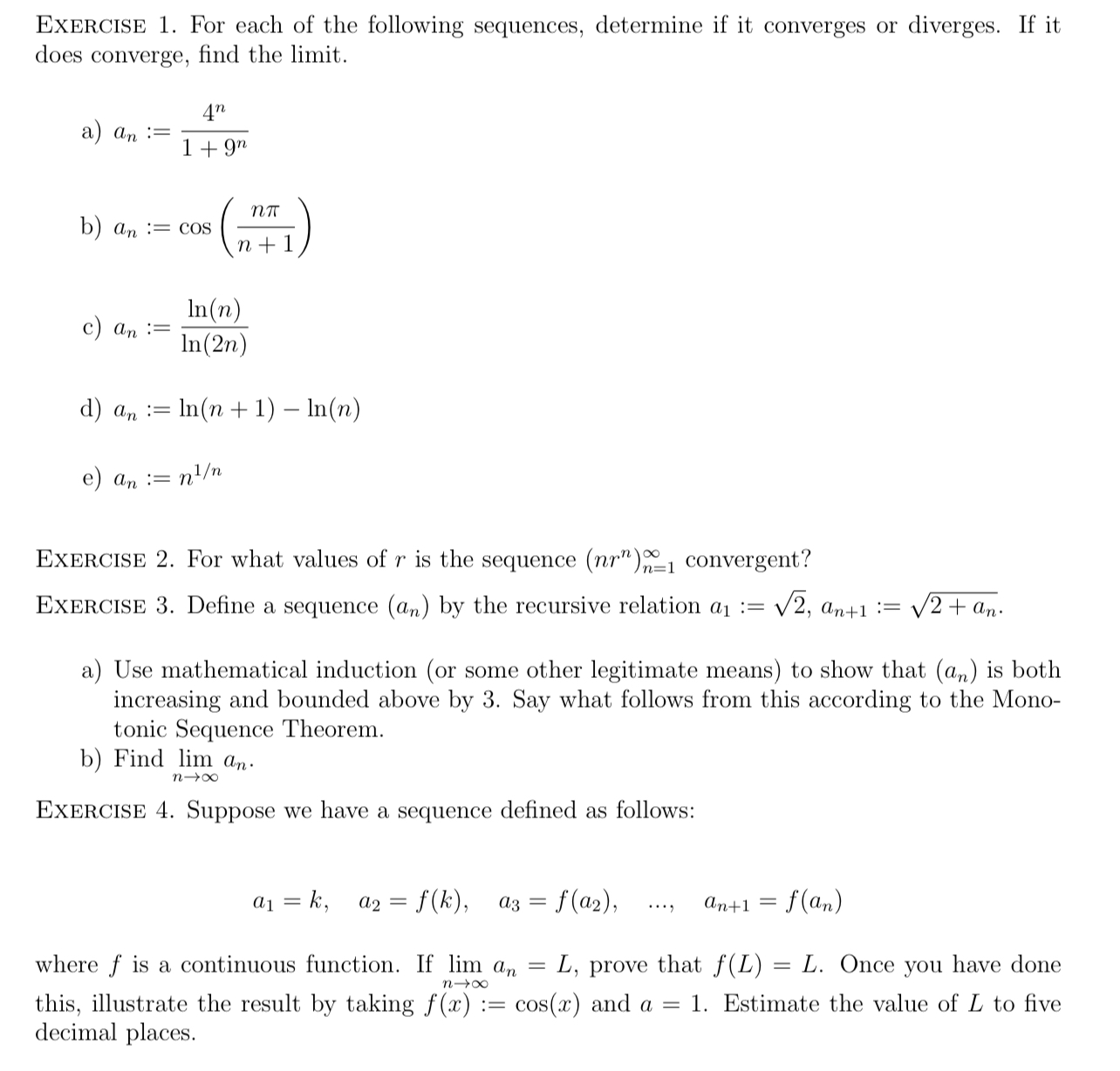 Solved EXERCISE 1. ﻿For each of the following sequences, | Chegg.com