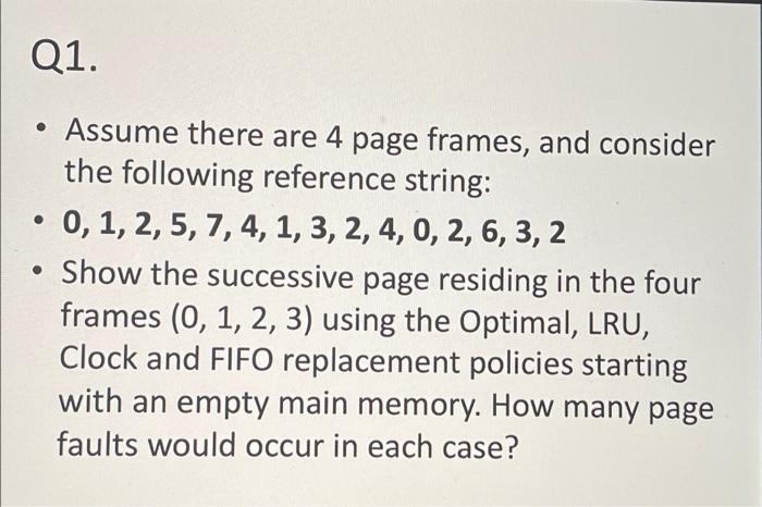 Solved Q1. Assume there are 4 page frames, and consider the | Chegg.com