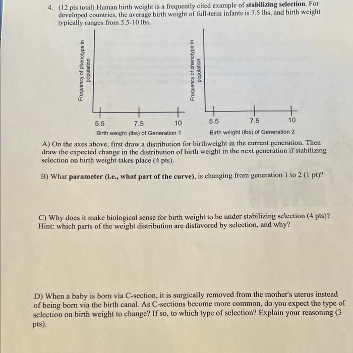 4. (12 pts total) Human birth weight is a frequently | Chegg.com