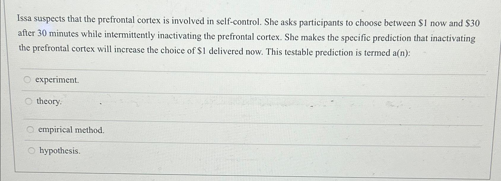 Solved Issa suspects that the prefrontal cortex is involved | Chegg.com