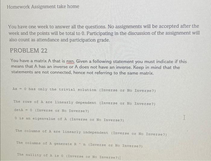 Solved Homework Assignment take home You have one week to | Chegg.com