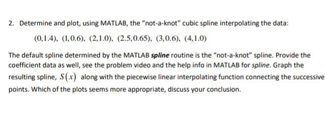 Solved 2. Determine and plot, using MATLAB, the "not-a-knot" | Chegg.com