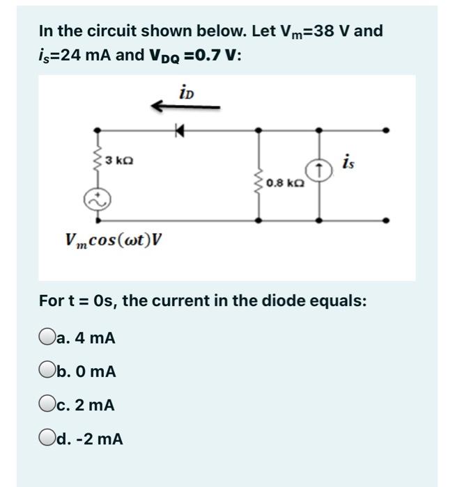 Solved In the circuit shown below. Let Vm=38 V and is=24 mA | Chegg.com