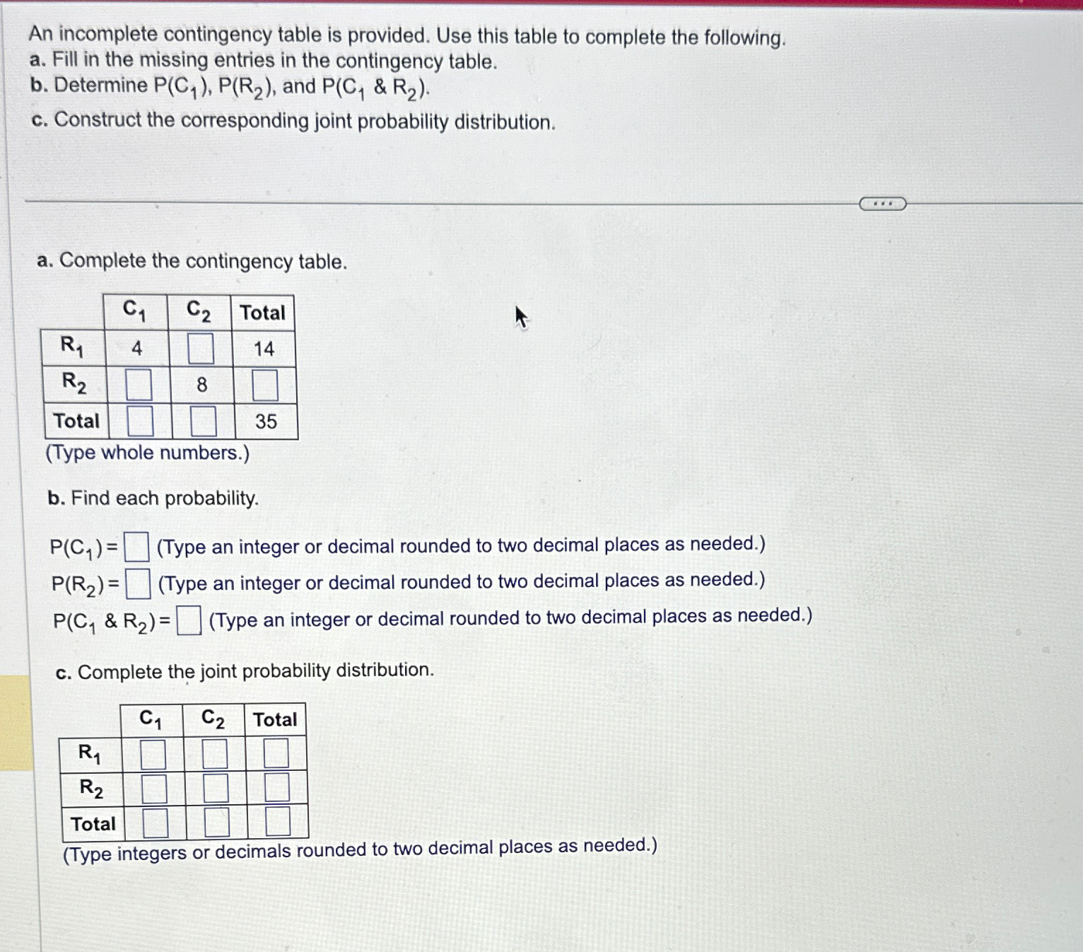 Solved An incomplete contingency table is provided. Use this | Chegg.com