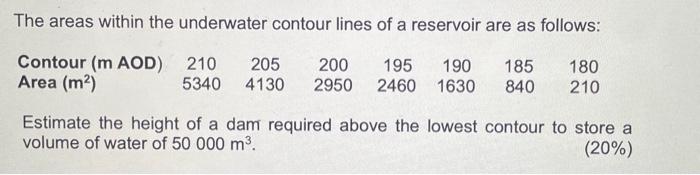 Solved The areas within the underwater contour lines of a | Chegg.com