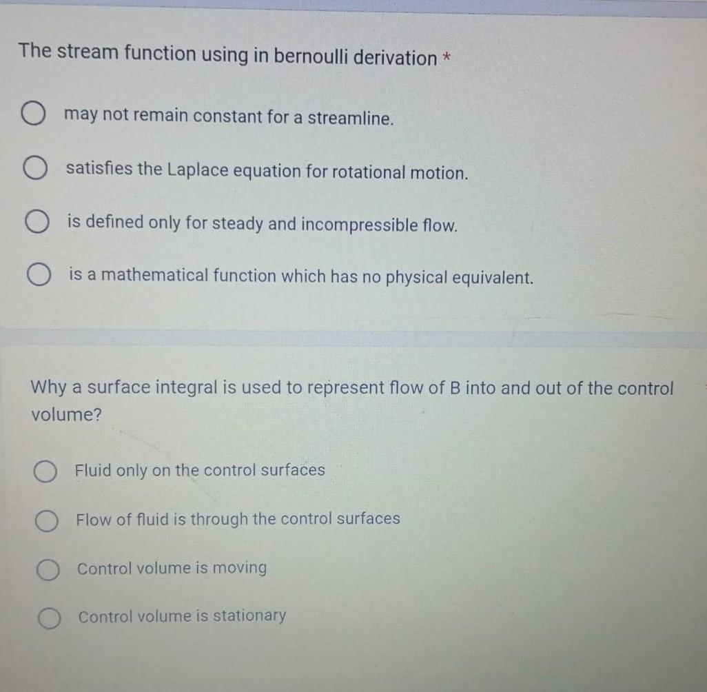 Solved The stream function using in bernoulli derivation * | Chegg.com