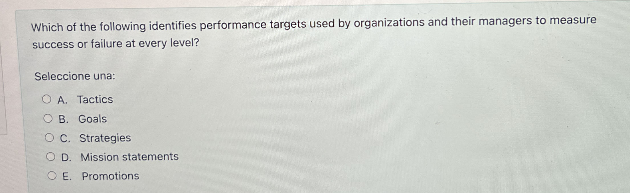 Solved Which of the following identifies performance targets | Chegg.com