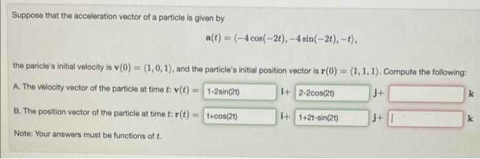 Solved Suppose that the acceleration vector of a particle is | Chegg.com