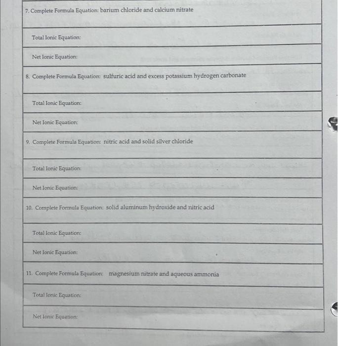 Solved 7. Complete Formula Equation: barium chloride and | Chegg.com