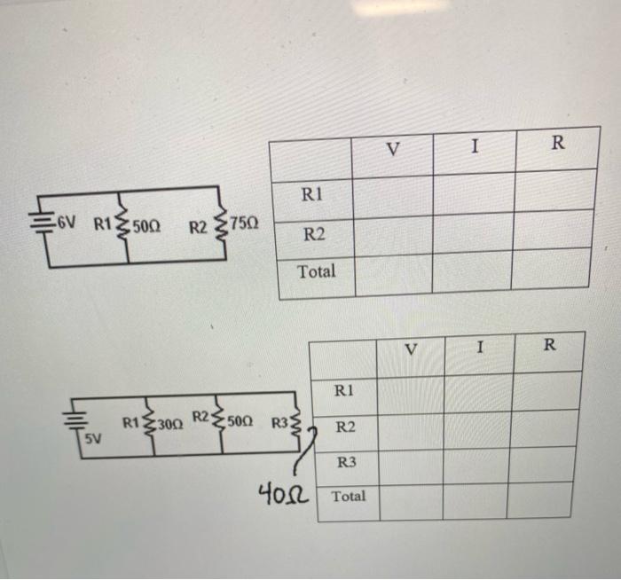 Solved V I R R1 -6V R1 5002 R2 750 R2 Total V I I R R1 R2500 | Chegg.com