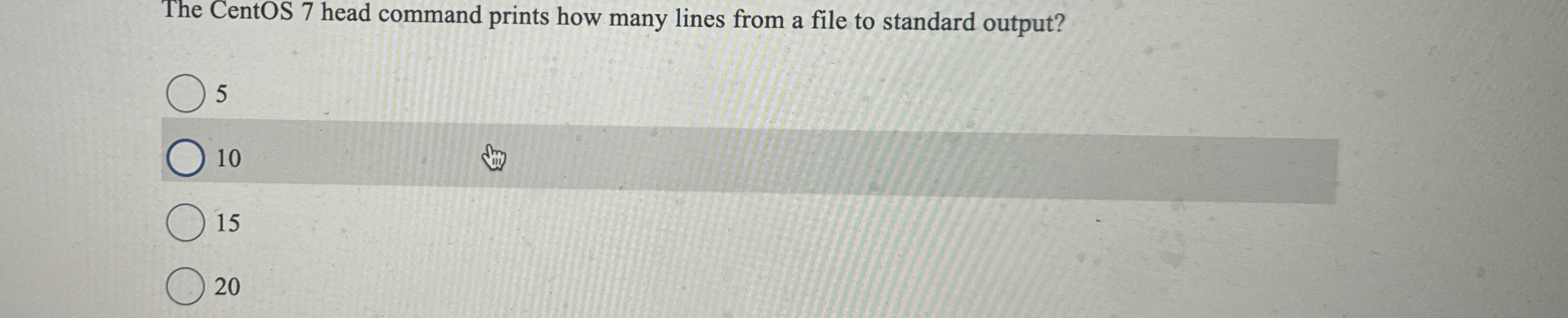 Solved The CentOS 7 ﻿head command prints how many lines from | Chegg.com