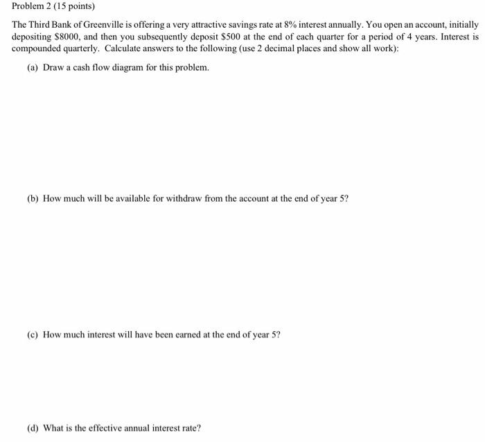 Solved Problem 2 (15 points) The Third Bank of Greenville is | Chegg.com
