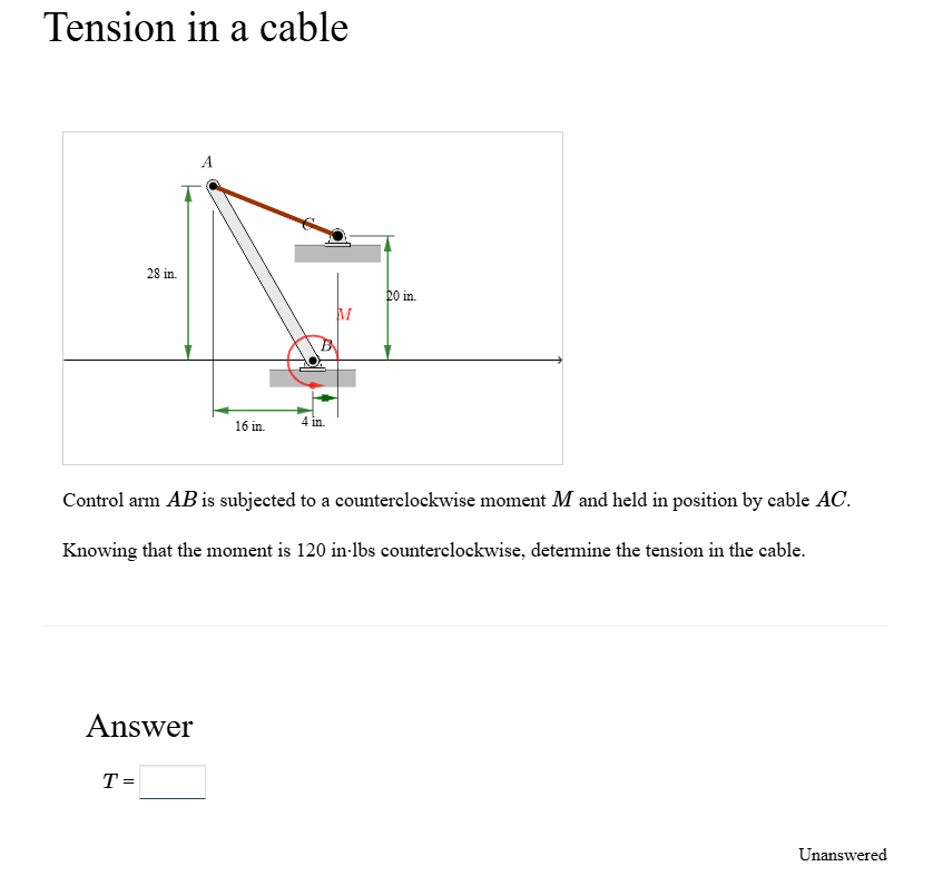 Solved Tension in a cable Control arm \( ﻿A B \) ﻿is | Chegg.com