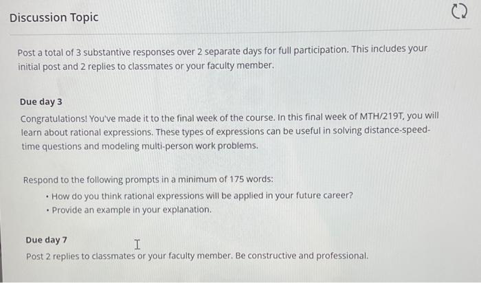 Post a total of 3 substantive responses over 2 | Chegg.com