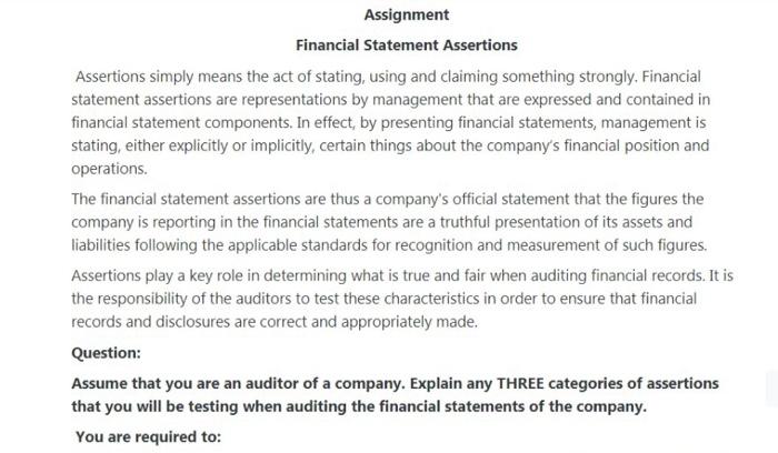 Assignment Financial Statement Assertions Assertions | Chegg.com