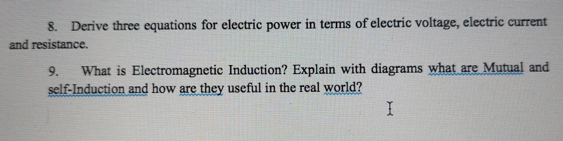 Solved 8. Derive three equations for electric power in terms | Chegg.com