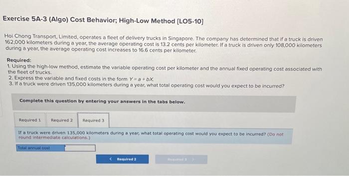 Solved Exercise 5A-3 (Algo) Cost Behavior; High-Low Method | Chegg.com