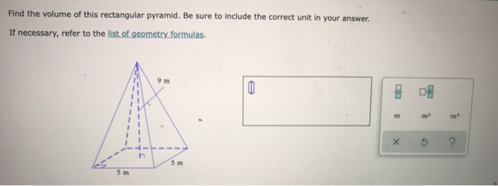 Solved Find the volume of this rectangular pyramid. Be sure | Chegg.com
