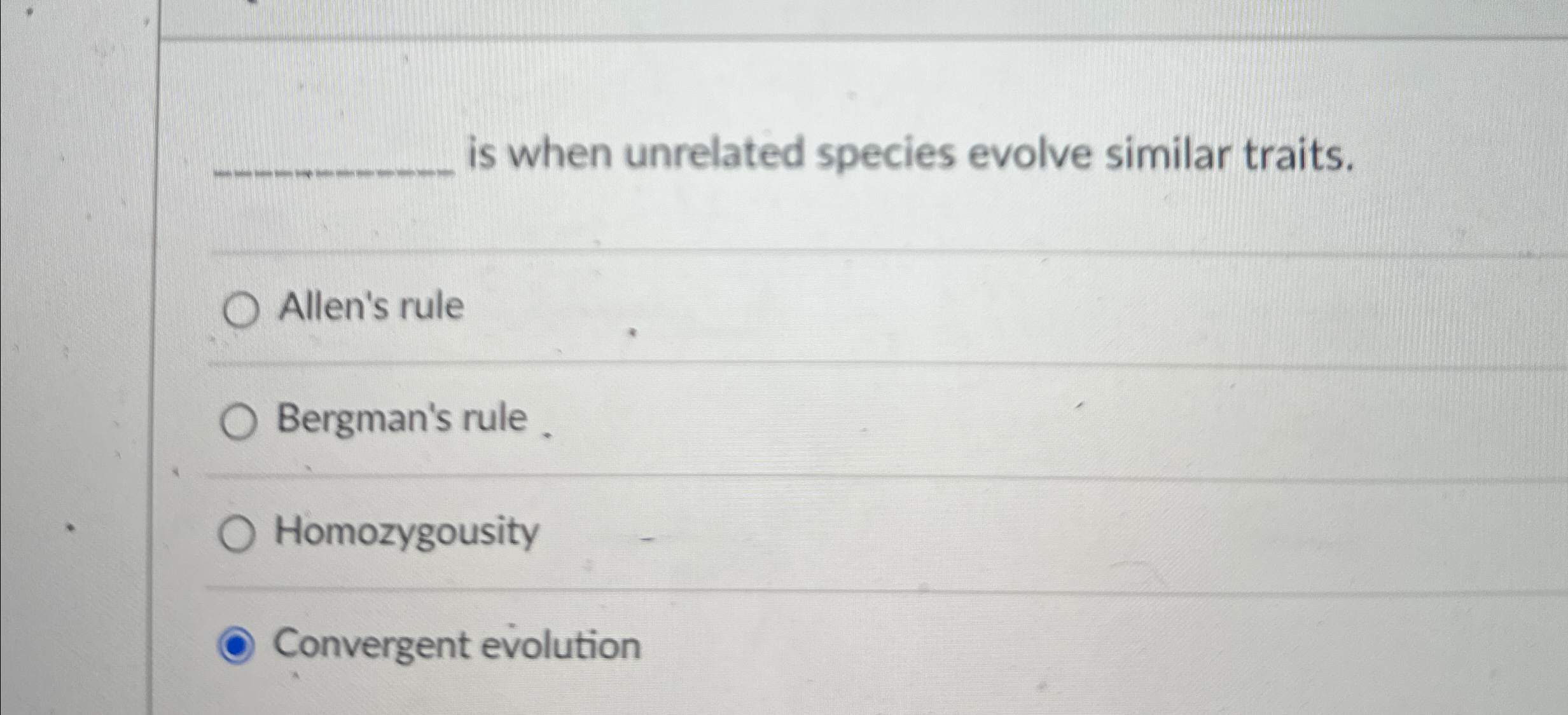 Solved is when unrelated species evolve similar | Chegg.com