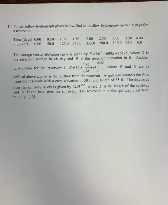 10. For an inflow hydrograph given below find an | Chegg.com