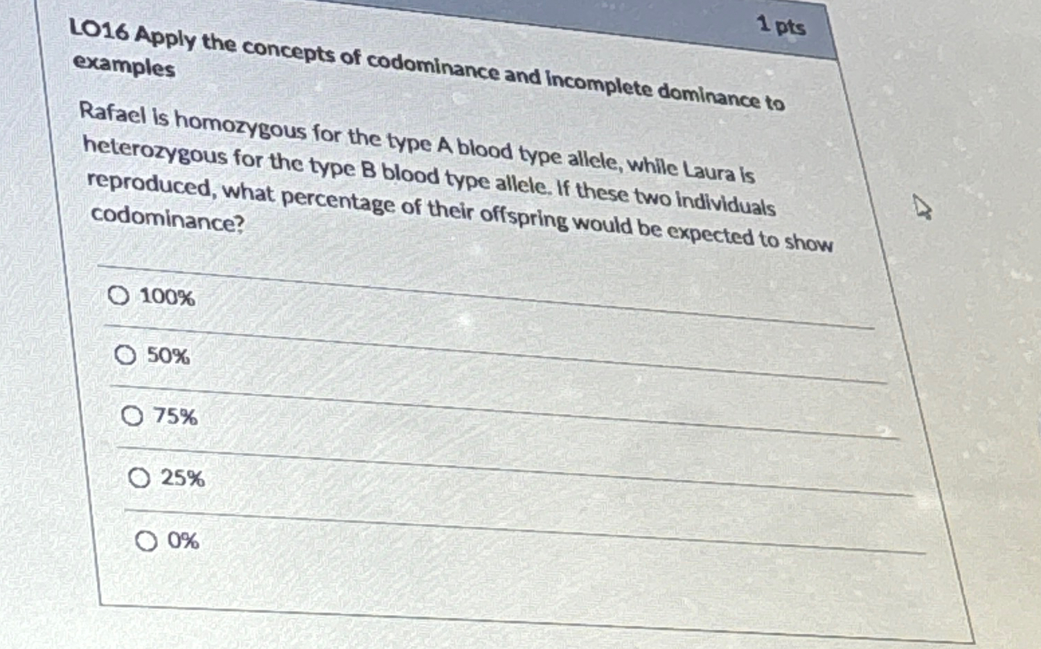 Solved 1 ﻿ptsLO16 ﻿Apply the concepts of codominance and | Chegg.com