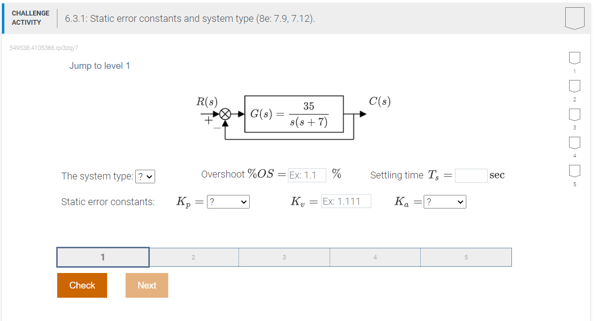 Solved The system type: ? ﻿v%Kv=Settling time | Chegg.com