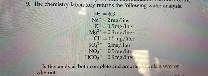Solved The chemistry laboratory returns the following water | Chegg.com