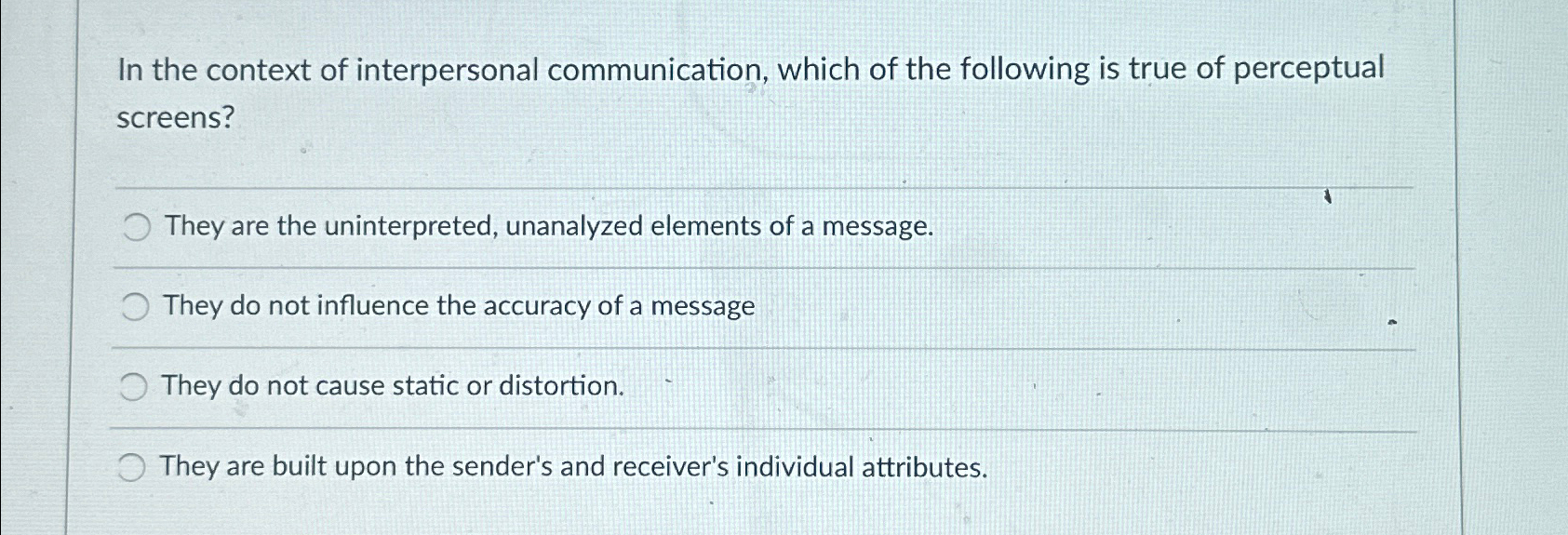 Solved In the context of interpersonal communication, which | Chegg.com