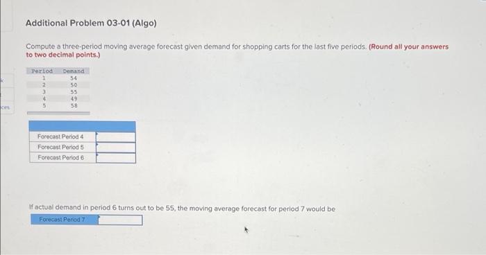 Solved ces Additional Problem 03-01 (Algo) Compute a | Chegg.com