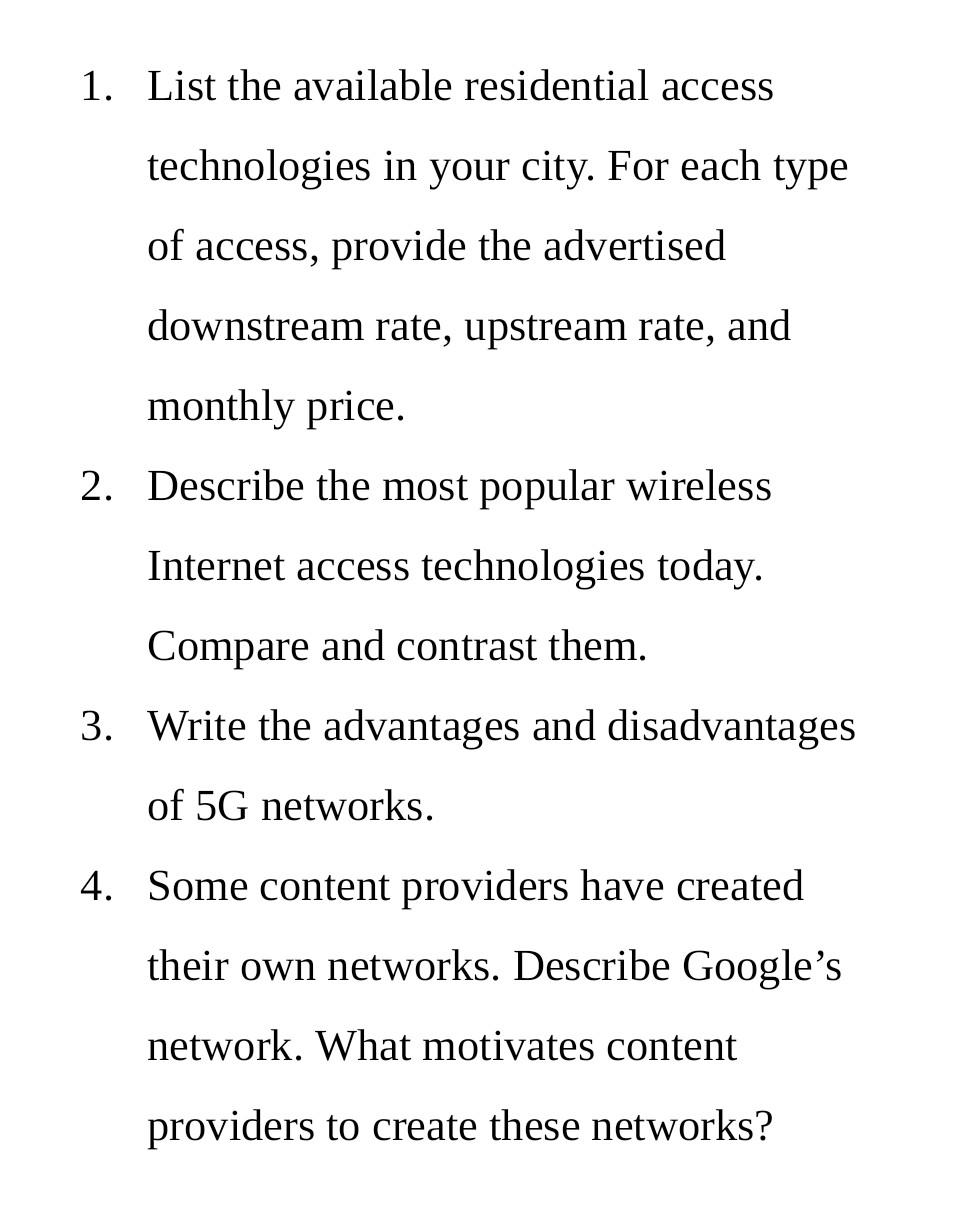 Solved 1. List the available residential access technologies | Chegg.com